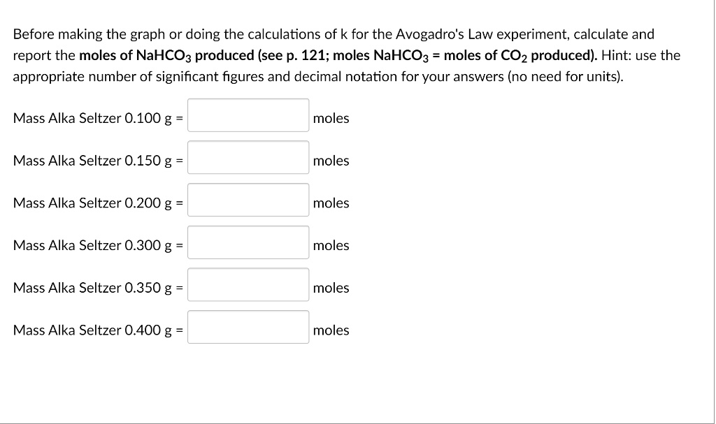 SOLVED: Before making the graph or doing the calculations of k for the ...