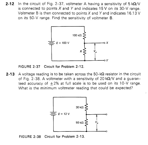 SOLVED: 2-12 In the circuit of Fig. 2-37, voltmeter A, having a ...