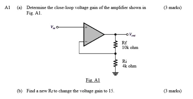 SOLVED: (a) Determine the closed-loop voltage gain of the amplifier shown in Fig. A1. (3 marks ...