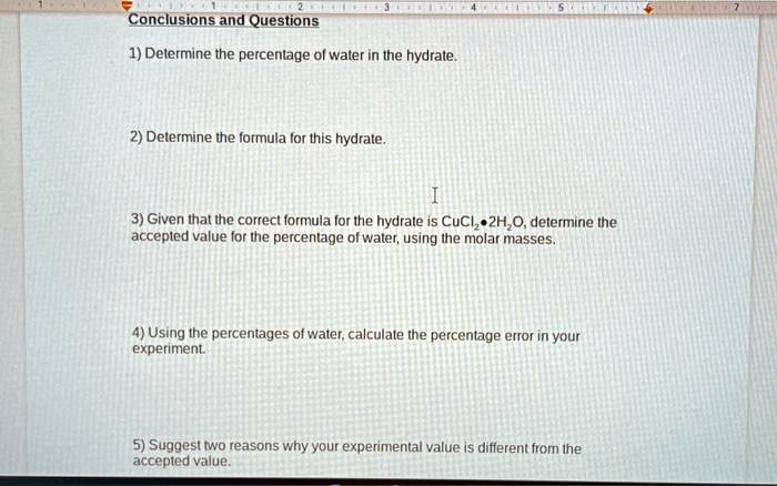 SOLVED: Conclusions and Questions 1) Determine the percentage of water ...