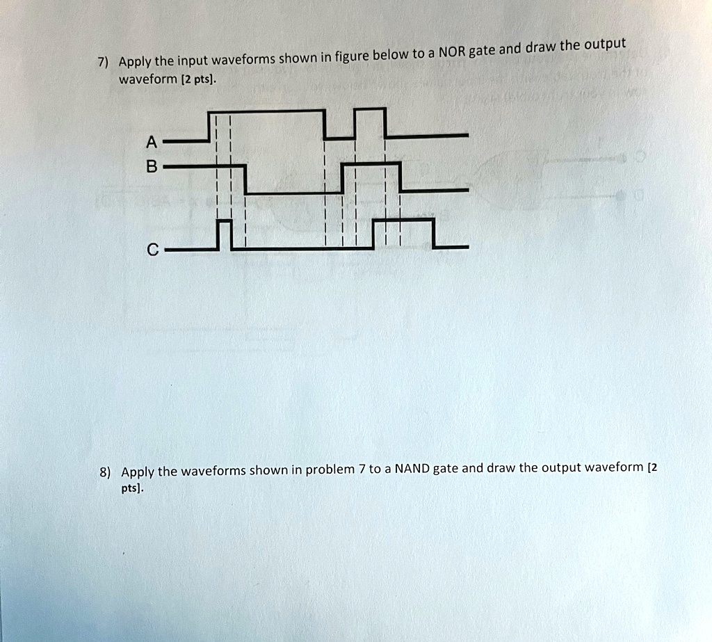 7) Apply the input waveforms shown in figure below to a NOR...