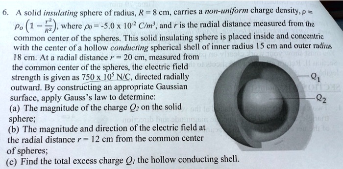 SOLVED: A solid insulating sphere of radius, 8 cm; carries non-uniform charge density;' p = R ...