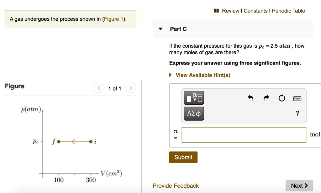 SOLVED: Review Constants Periodic Table gas undergoes the process shown in (Figure 1). Part € If ...