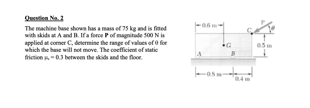 SOLVED: Question No. 2 The machine base shown has a mass of 75 kg and ...
