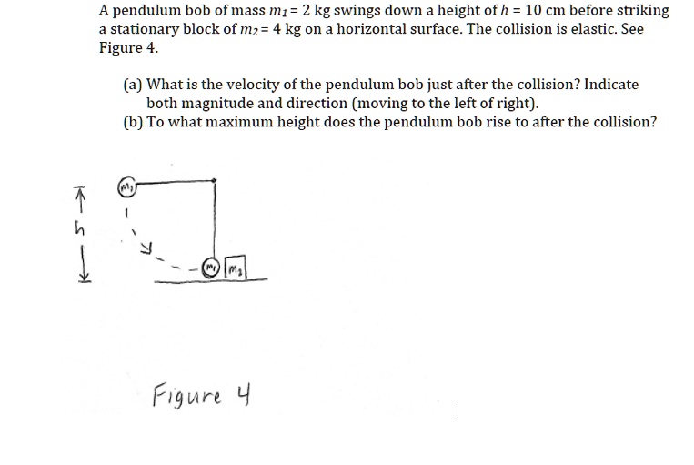 SOLVED: pendulum bob of mass mi = 2 kg swings down a height of h = 10 ...