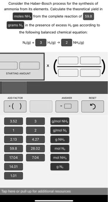 consider the haber bosch process for the synthesis of ammonia from its ...