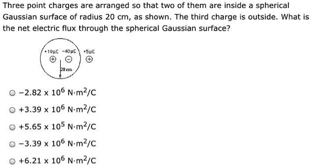 SOLVED: Three point charges are arranged so that two of them are inside a spherical Gaussian ...