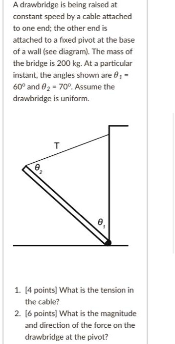 SOLVED:A drawbridge is being raised at constant speed by a cable ...
