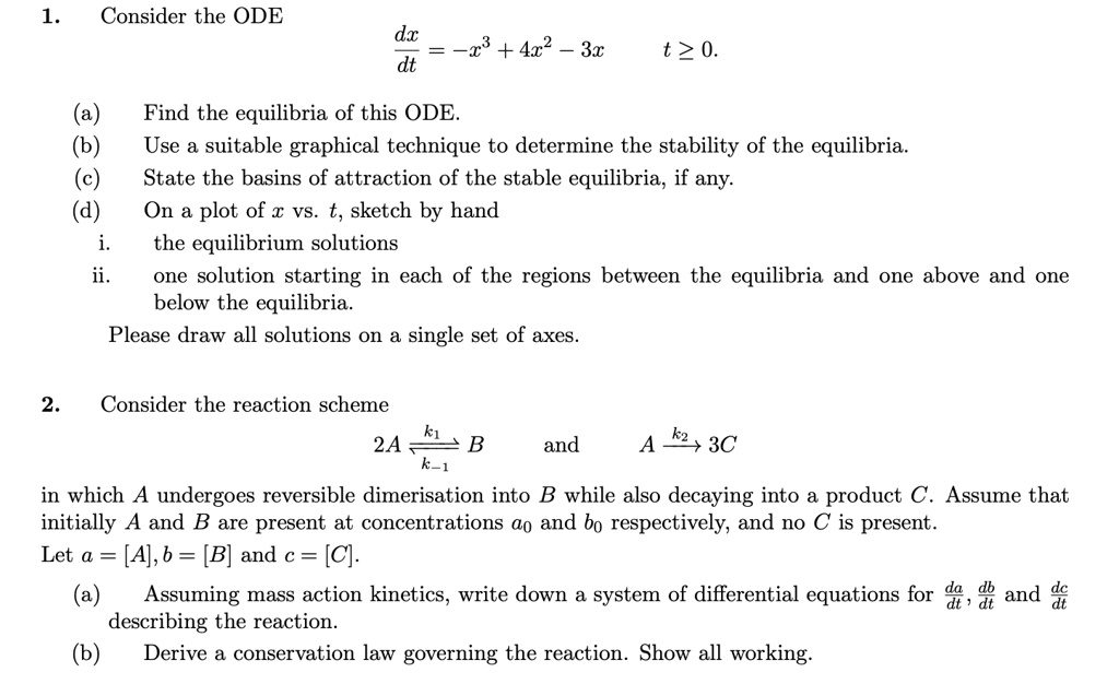 Solved Consider The Ode Dx Dt C 3 4r 2 3c 2 Find The Equilibria Of This Ode Use A