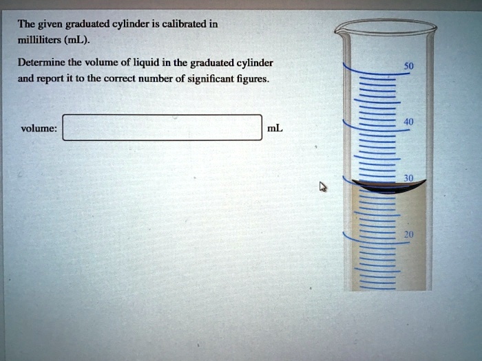 the given graduated cylinder is calibrated in milliliters ml determine ...