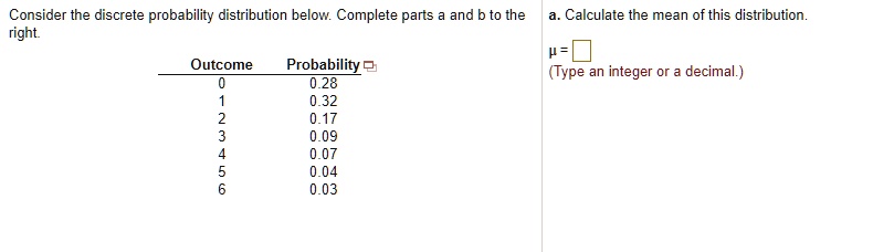 SOLVED: Consider the discrete probability distribution below Complete parts and to the right ...