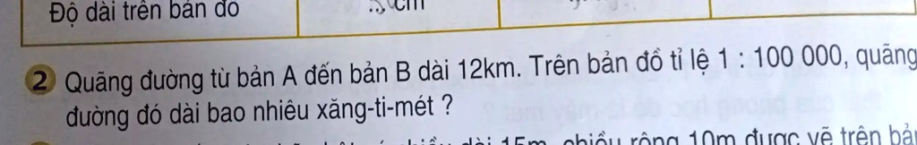 SOLVED: On the map, the distance from point A to point B is 12 km. On ...