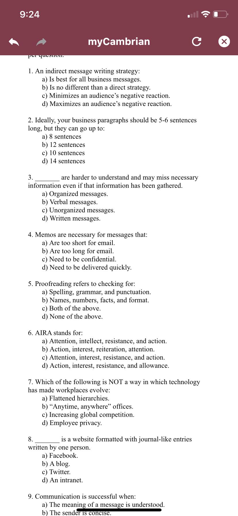 9: 24 myCambrian 1. An indirect message writing strategy: a) Is best ...