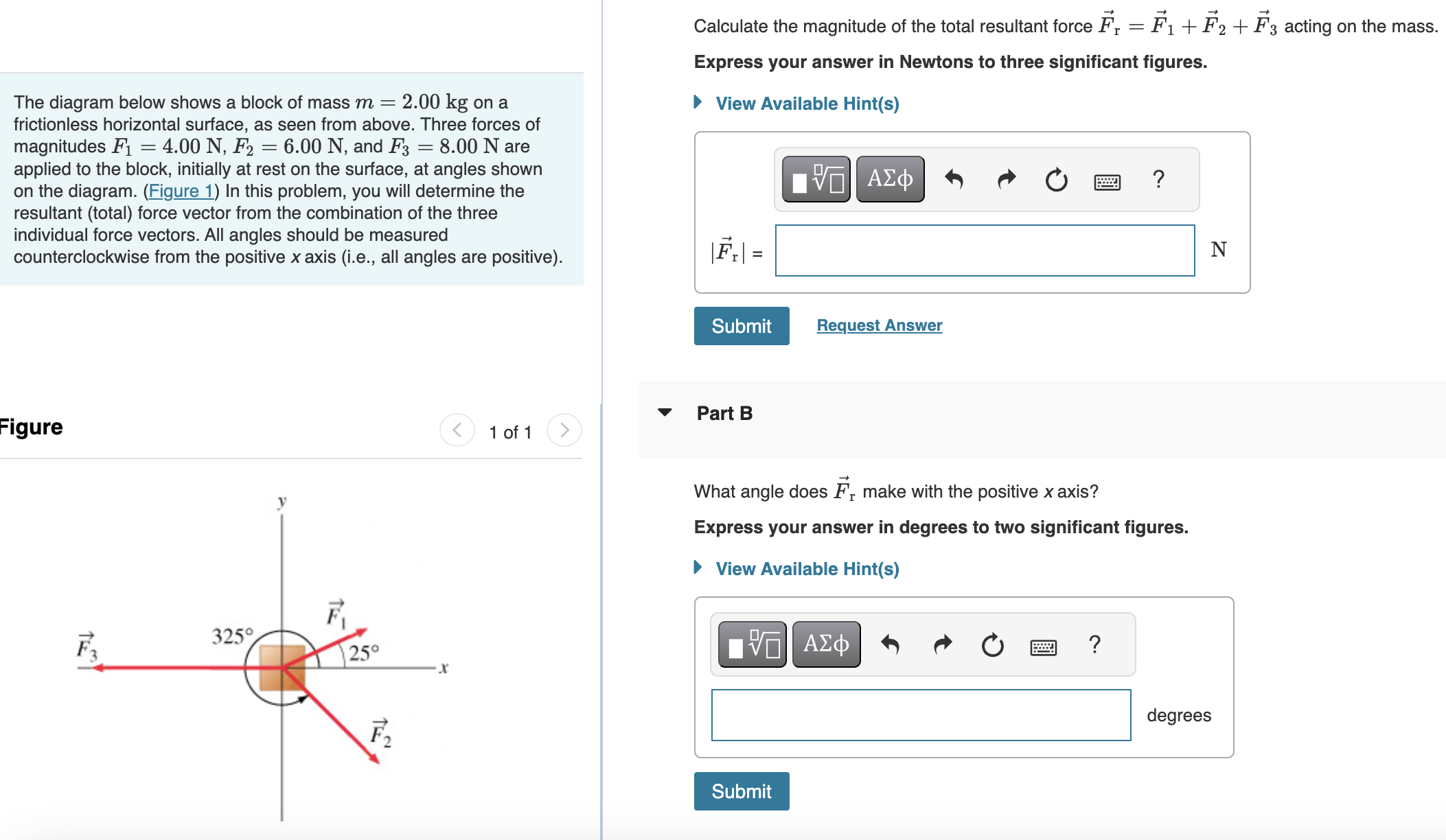 Calculate the magnitude of the total resultant force F⃗r=F⃗1+F⃗2+F⃗3 ...