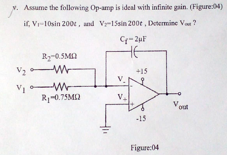 SOLVED: v. Assume the following Op-amp is ideal with infinite gain ...