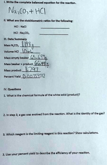 write the complete balanced equation for the reaction nazo hci what are ...