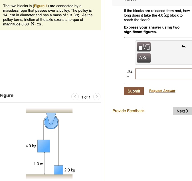 SOLVED: The two blocks in (Figure 1) are connected by a massless rope that passes over a pulley ...