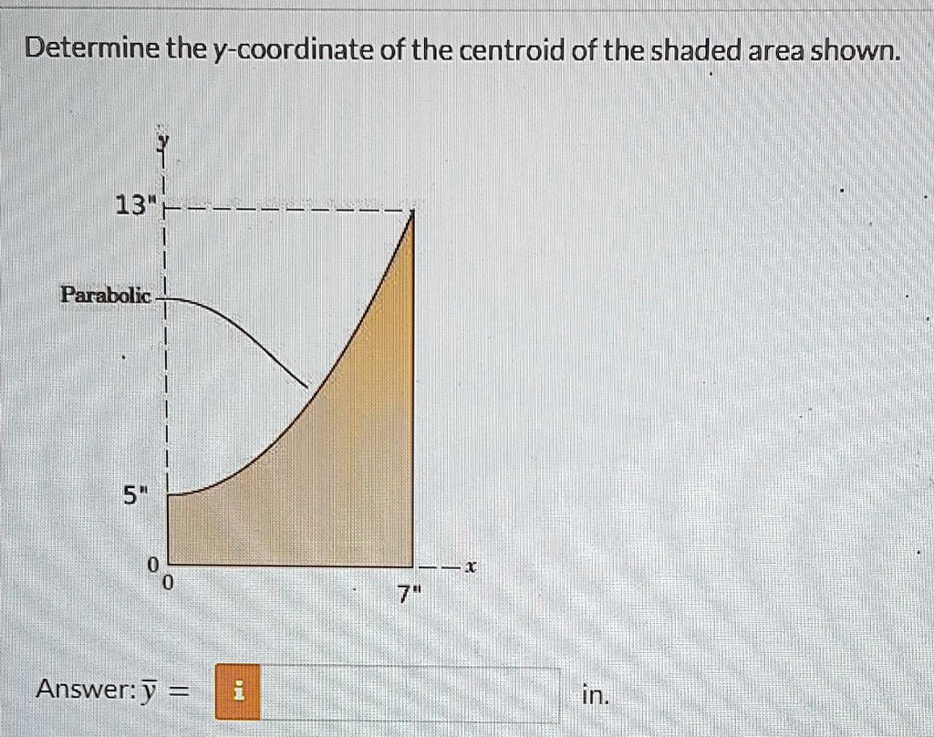 Determine the y-coordinate of the centroid of the shaded area shown. 13 ...
