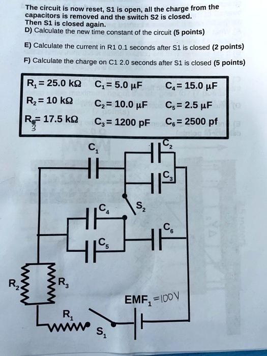The circuit is now reset, S1 is open, all the charge from the capacitors is removed and the ...