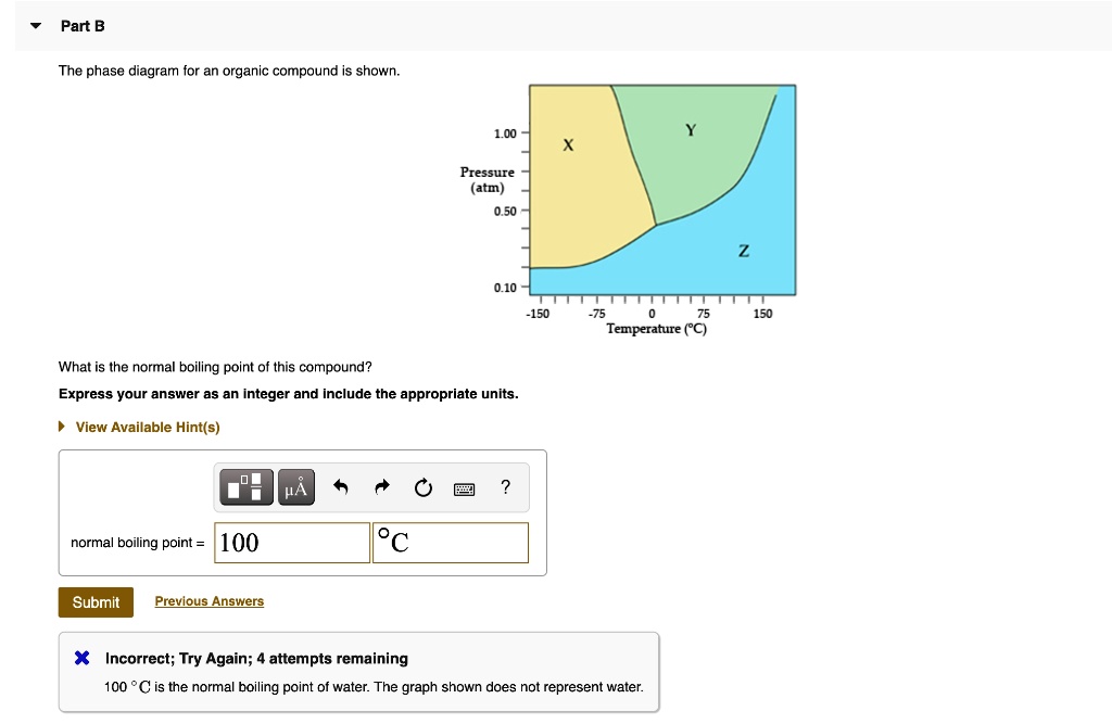 part b the phase diagram for an organic compound is shown 100 pressure ...