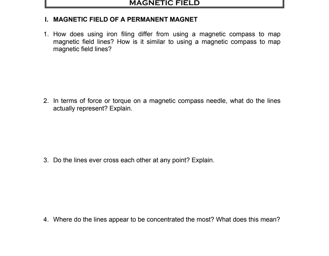 MAGNETIC FIELD I. MAGNETIC FIELD OF A PERMANENT MAGNET 1. How does ...