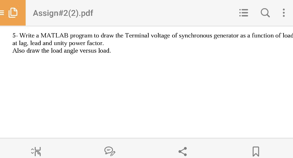 SOLVED: Write a MATLAB program to draw the Terminal voltage of a synchronous generator as a ...