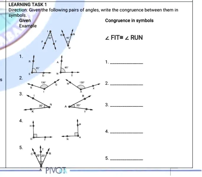 SOLVED: LEARNING TASK 1 Direction: Given the following pairs of angles ... SOLVED: LEARNING TASK 1 Direction: Given the following pairs of angles ...