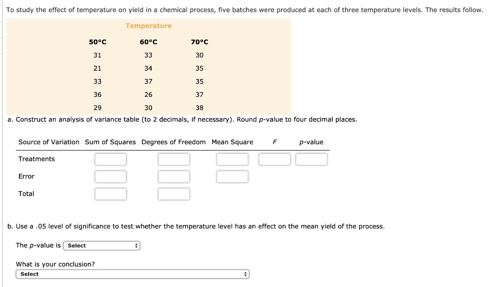 to study the effect of temperature on yield in chemical process five ...