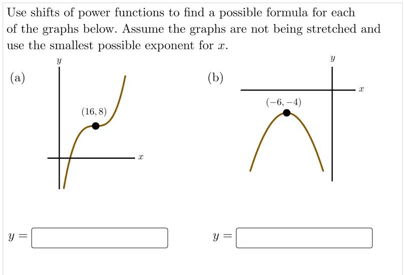 use shifts of power functions to find possible formula for each of the graphs below assume the ...