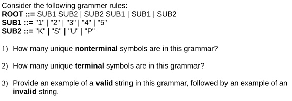 SOLVED: Consider the following grammar rules: ROOT := SUB1 SUB2 | SUB2 SUB1 | SUB1 | SUB2 SUB1 ...