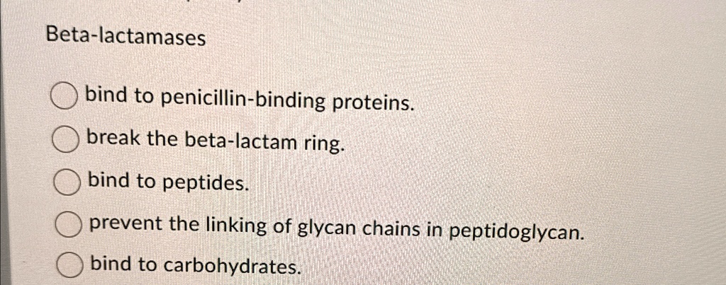 Beta-lactamases bind to penicillin-binding proteins. break the beta ...