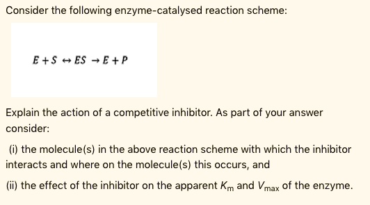 SOLVED: Consider the following enzyme-catalyzed reaction scheme: E + S ...