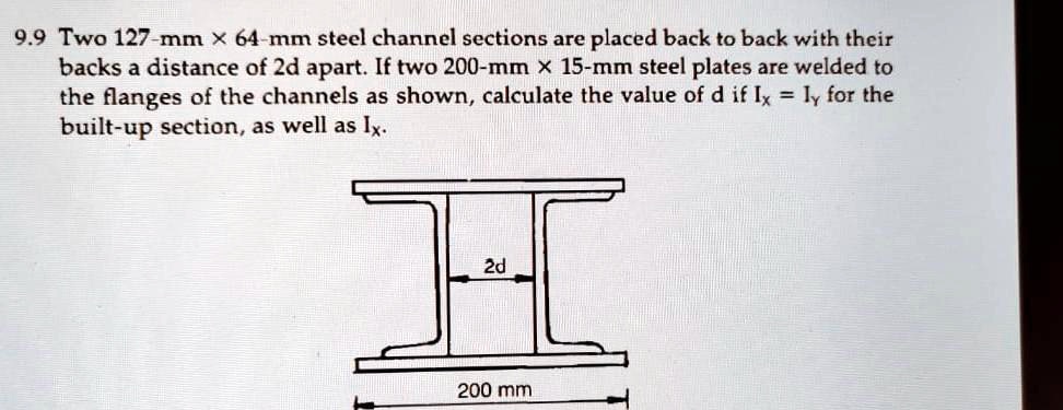 9.9 Two 127-mm ×64-mm steel channel sections are placed back to back ...