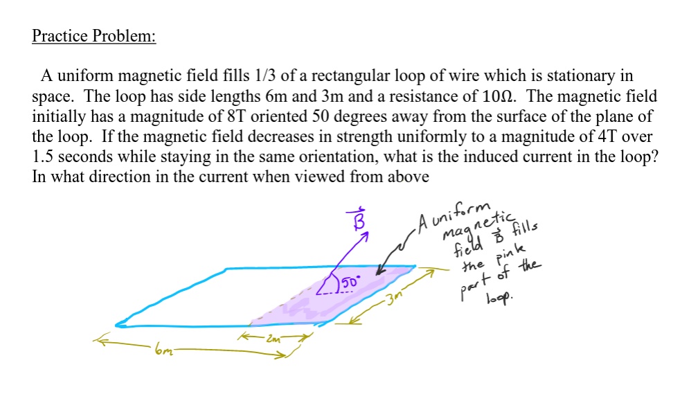 SOLVED: Practice Problem: A uniform magnetic field fills 1/3 ofa rectangular loop of wire which ...