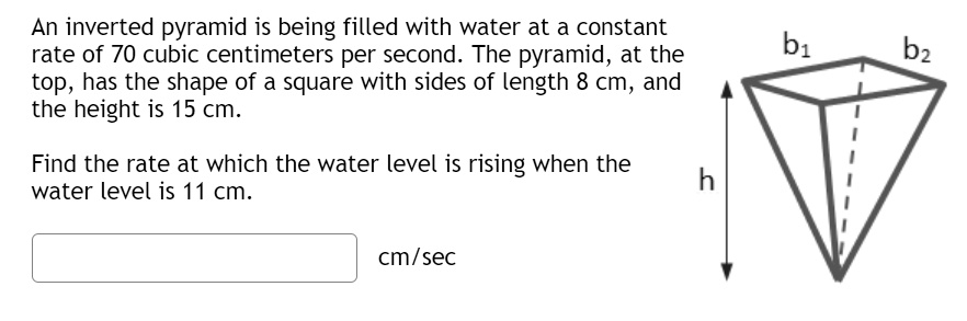 An inverted pyramid is being filled with water at a constant rate of 70 ...