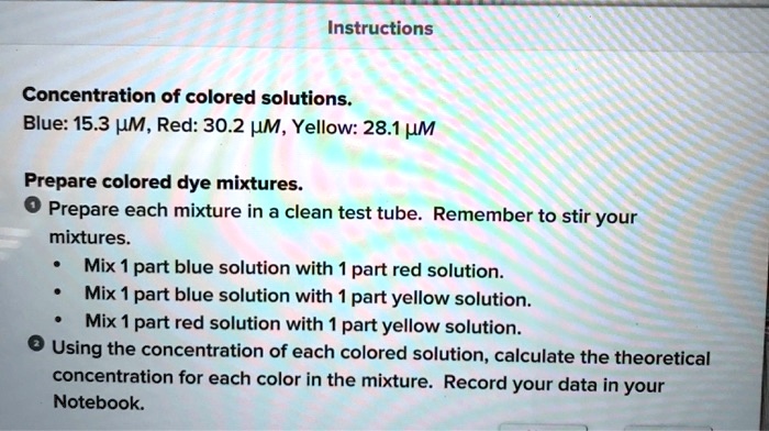 instructions concentration of colored solutions blue 153 m red 302 hm ...