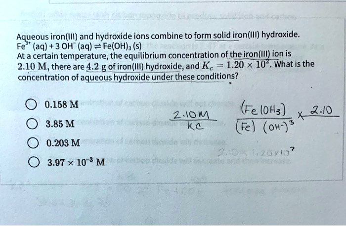 aqueous ironili and hydroxide ions combine to form solid ironiii hydroxide fe aq 3 oh aq feoh s ...