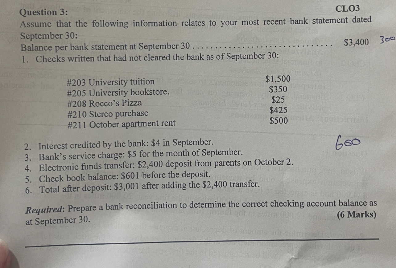 Question 3: CLO3 Assume that the following information relates to your ...