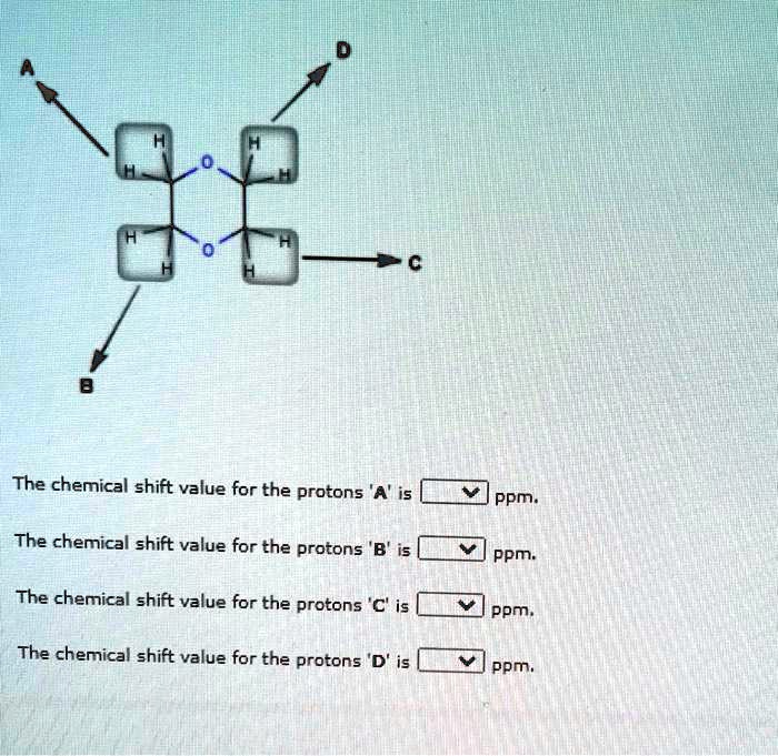 SOLVED: The chemical shift value for the protons 'A' is Ppm The ...