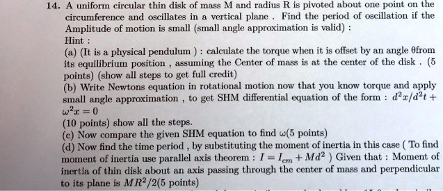 SOLVED: A uniform circular thin disk of mass M and radius R is pivoted about one point on the ...