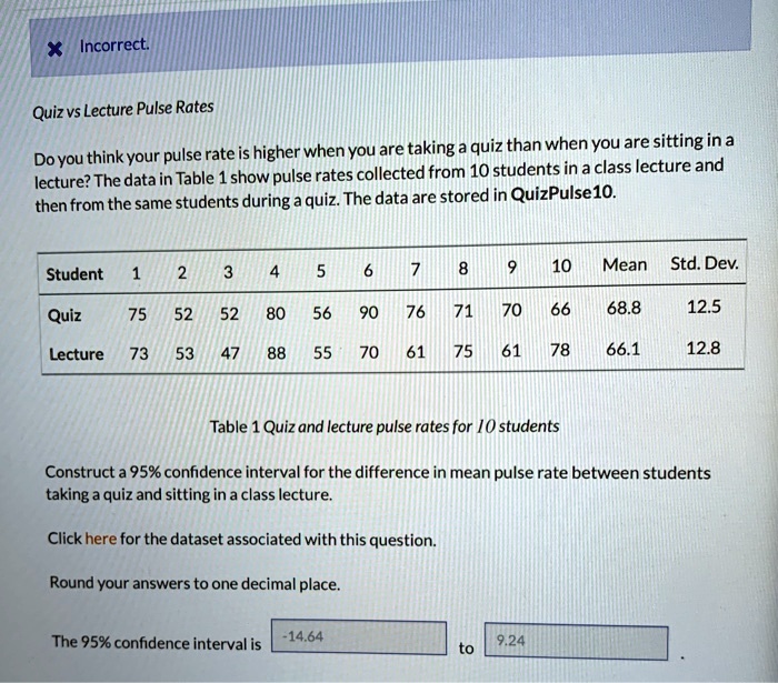 Quiz vs Lecture Pulse Rates Do you think your pulse rate is higher when ...