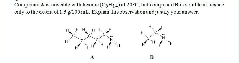 SOLVED:CompoundA is miscible with hexane (C6H14) at 208C. but compoundB ...