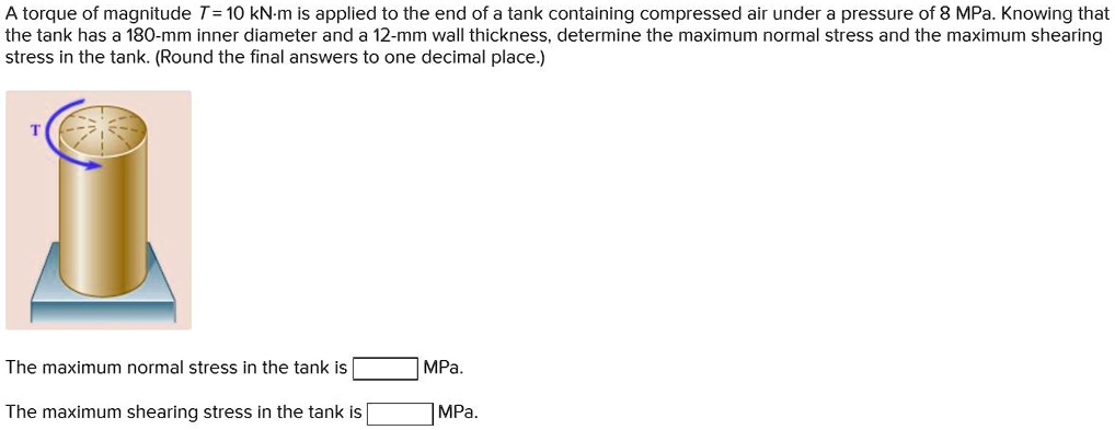 SOLVED: A torque of magnitude T=10 kN-m is applied to the end of a tank ...