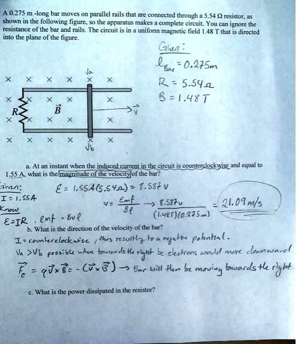 A 0.275 m -long bar moves on parallel rails that are connected through a 5.54 ? resistor, as ...
