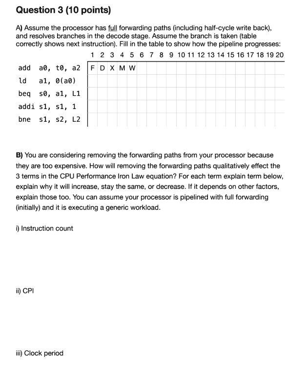 SOLVED: Question 3 (10 points) A) Assume the processor has full ...