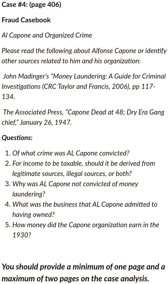 SOLVED: Text: Case #4: (page 406) Fraud Casebook Al Capone and ...