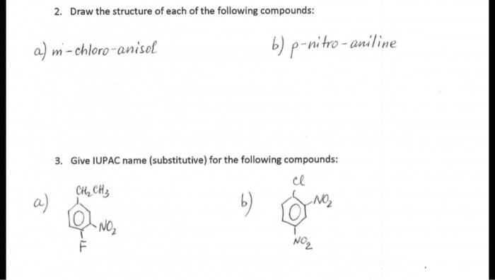 2. Draw the structure of each of the following compounds: a) m-chloro ...