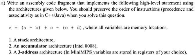 SOLVED: Write an assembly code fragment that implements the following ...