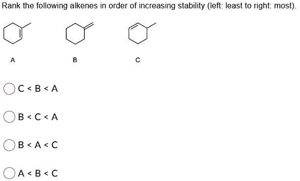SOLVED: Rank the following alkenes in order of increasing stability ...