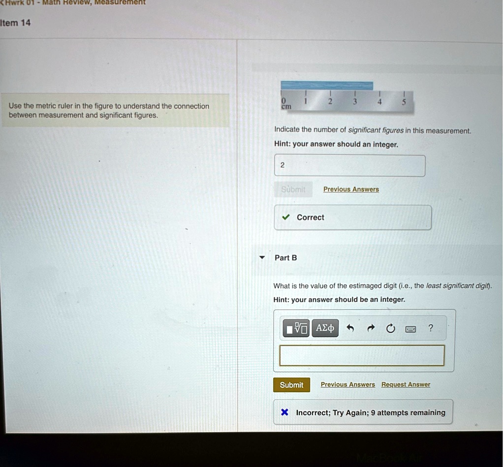 part b item 14 0 cm 1 3 use the metric ruler in the figure to understand the connection between ...